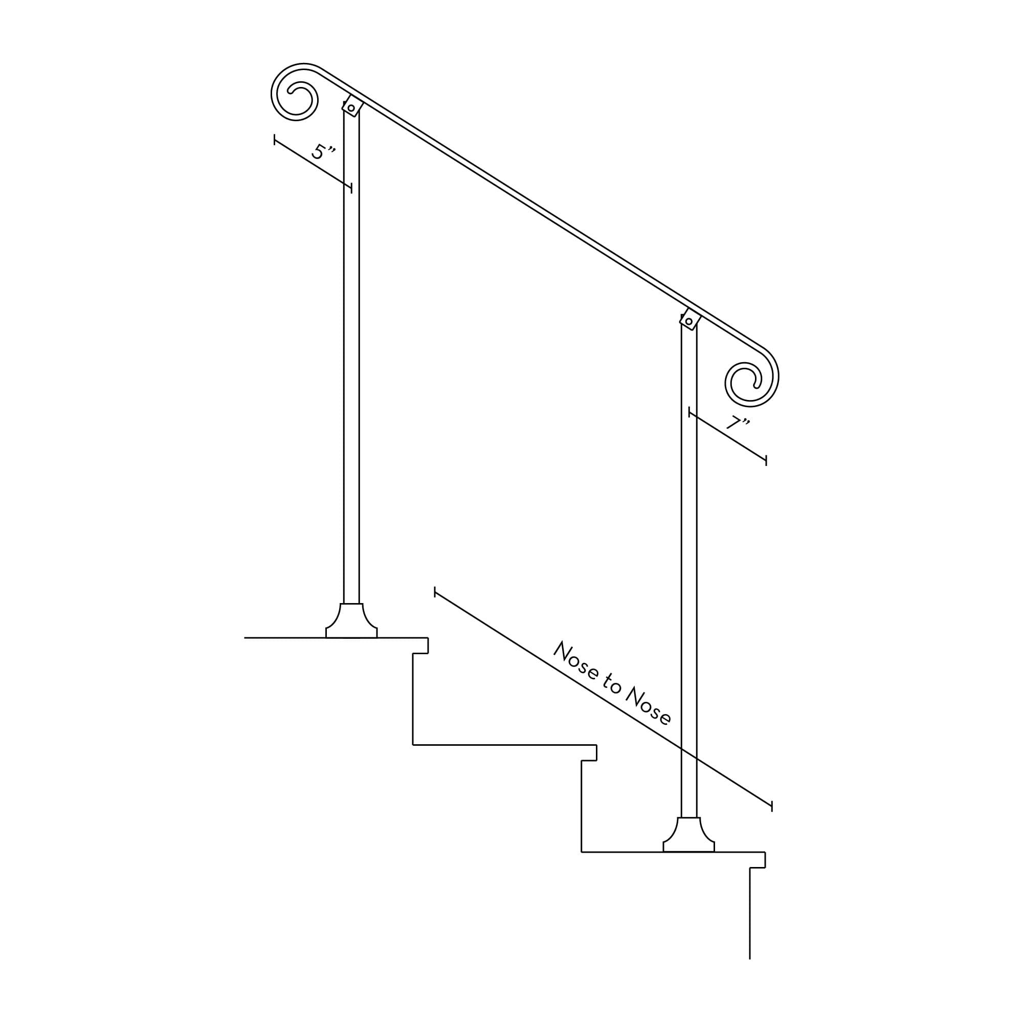 2 to 6 Foot Handrails for Stairs With Base Plates