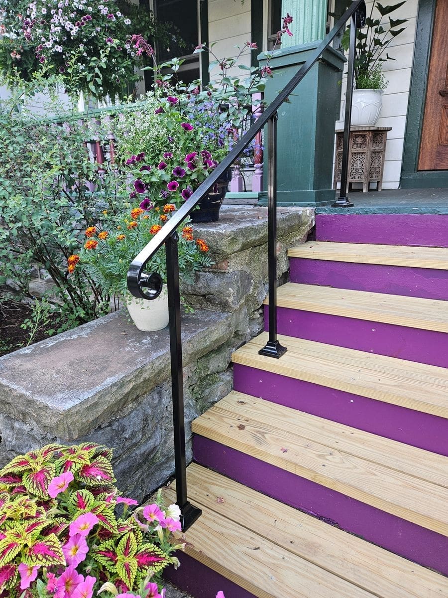 6 to 8 Foot Steel Handrail for Stairs With Baseplates