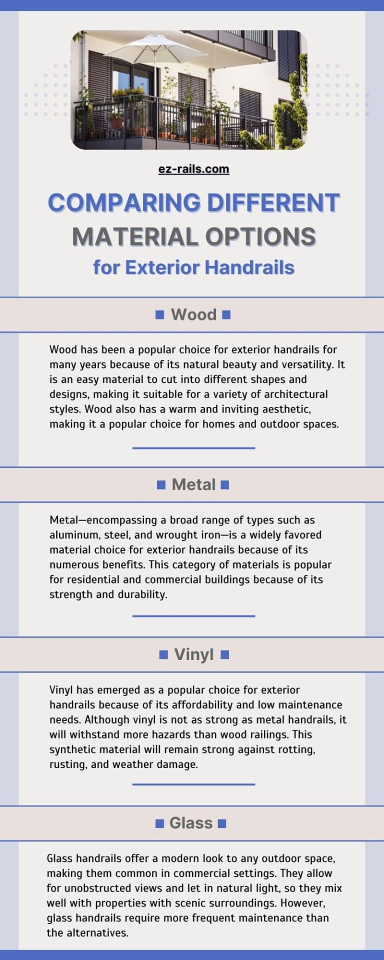 Comparing Different Material Options for Exterior Handrails
